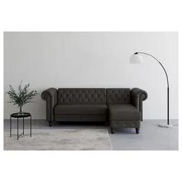 Ecksofa DOREL HOME "Felix, L-Form, 241 cm (Liegefl.108x195 cm), Recamiere tauschbar" Sofas Gr. B/H/T: 241cm x 83cm x 154cm, Luxus-Microfaser Vintage, Recamiere beidseitig montierbar, grau (anthrazit) verstellb. Rückenlehne, Bett-Funktion, Velours, Kunstleder, Vintage