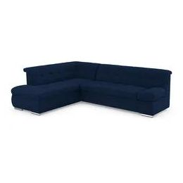 Ecksofa DOMO collection "Mona L-Form" Sofas Gr. B/H/T: 271cm x 80cm x 213cm, Samtoptik, Ottomane links, ohne Bettfunktion-mit Armlehnenfunktion, blau (marine) wahlweise mit Bett- und Armlehnfunktion