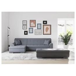 Ecksofa DOMO collection "Treviso viele Bezüge, auch in Cord, L-Form, B/T/H: 267/80/83 cm" Sofas Gr. B/H/T: 267cm x 83cm x 178cm, Luxus-Microfaser Chenilleoptik, Recamiere links, ohne Bettfunktion, grau (steel) wahlweise mit Bettfunktion, incl. Zierkissen, hochwertige Steppung