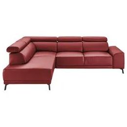 Ecksofa 3C Candy "Greve B/T/H: 249/209/79 cm L-Form" Sofas Gr. B/H/T: 249cm x 79cm x 209cm, Leder, Ottomane links, mit Sitzvorzug motorisch im 2-Sitzer, rot wahlweise mit motorischem Sitzvorzug, manuelle Kopfteilverstellung