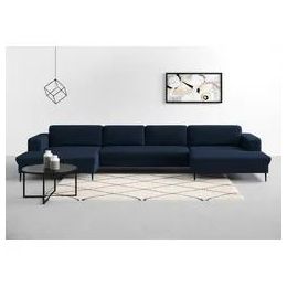 Wohnlandschaft DOMO collection "Modica U-Form" Sofas Gr. B/H/T: 438cm x 83cm x 173cm, Samtoptik, Recamiere beidseitig, blau (marine) XXL, in moderner Optik mit, 2 großzügigen Recamieren, auch Cord