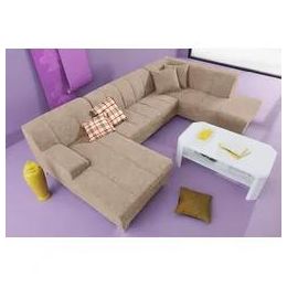 Wohnlandschaft Inosign "Anzio U-Form" Sofas Gr. B/H/T: 297 cm x 75 cm x 82 cm, Microfaser PRIMABELLE, Recamiere links, mit Bettfunktion, beige (natur) wahlweise mit Bettfunktion