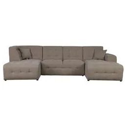 Wohnlandschaft Home Affaire "Nosia U-Form" Sofas Gr. B/H/T: 297cm x 85cm x 163cm, Material, Recamiere rechts, grau (taupe) incl. 2 Zierkissen, mit feiner Steppung