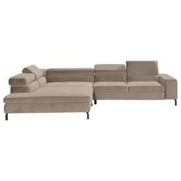 Ecksofa Gallery M BRANDED BY MUSTERRING "Felicia Due L-Form" Sofas Gr. B/H/T: 312cm x 69cm x 216cm, Velours, mega-Recamiere links, ohne Sitzvorzug, beige (sand) Wahlweise mit Sitzvorzug, inkl. Kopfteilverstellung, Sitzhöhe 40 cm