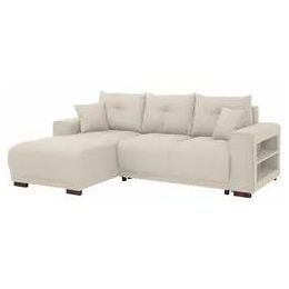 Ecksofa Home Affaire "Viborg L-Form" Sofas Gr. B/H/T: 234cm x 91cm x 162cm, Struktur, Recamiere links, ohne Bettfunktion-ohne Bettkasten, beige (creme) mit Regal in der Armlehne, wahlweise Bettfunktion