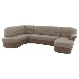 Wohnlandschaft DOMO collection "Sarafina U-Form" Sofas Gr. B/H/T: 295cm x 83cm x 180cm, Microfaser PRIMABELLE-Struktur, Recamiere rechts, ohne Bettfunktion-mit Federkern, braun (braun/braun/beige) wahlweise mit Bettfunktion, optional Federkern