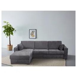 Ecksofa Home Affaire "Roma "M" Matratzenhöhe 14 cm, Dauerschlaffunktion, mit Unterfederung" Sofas Gr. B/H/T: 280cm x 85cm x 173cm, Stucktur weich, Recamiere links, Liegefläche: 143 x 198cm, grau (anthrazit) Liegemaße ca 143x198 cm, L-Form