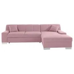 Ecksofa DOMO collection "Bero L-Form" Sofas Gr. B/H/T: 268cm x 74cm x 153cm, Feinstruktur, Recamiere rechts, mit Bettfunktion, rosa (flamingo) wahlweise mit Bettfunktion