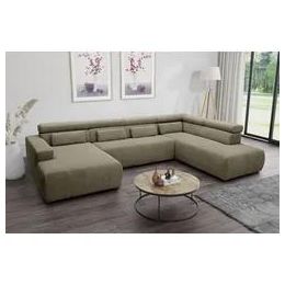 Wohnlandschaft DOMO collection "Brandon viele Bezugsarten, auch in Cord und Leder, incl. Nierenkissen" Sofas Gr. B/H/T: 359cm x 80cm x 228cm, Cord, Recamiere links, ohne Sitztiefenverstellung, mit Nierenkissen, braun (schlamm) mit Kopfteilverstellung, wahlweise Sitztiefenverstellung, U-Form