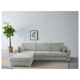 Ecksofa Home Affaire "Roma "M" Matratzenhöhe 14 cm, Dauerschlaffunktion, mit Unterfederung" Sofas Gr. B/H/T: 280cm x 85cm x 173cm, Struktur fein, Recamiere links, Liegefläche: 143 x 198cm, grau (hellgrau) Liegemaße ca 143x198 cm, L-Form