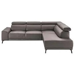 Ecksofa 3C Candy "Greve B/T/H: 249/209/79 cm L-Form" Sofas Gr. B/H/T: 249cm x 79cm x 209cm, Leder, Ottomane rechts, mit Sitzvorzug motorisch im 2-Sitzer, grau wahlweise mit motorischem Sitzvorzug, manuelle Kopfteilverstellung