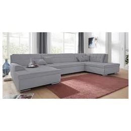 Wohnlandschaft DOMO collection "Aversa U-Form" Sofas Gr. B/H/T: 364cm x 83cm x 201cm, Softstruktur, Recamiere links, mit Bettfunktion, grau wahlweise mit Bettfunktion, frei im Raum stellbar