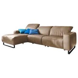 Ecksofa Home Affaire "Juist L-Form" Sofas Gr. B/H/T: 290cm x 85cm x 180cm, NaturLEDER, Recamiere links, mit motorischer Relaxfunktion, braun (macciato) mit Kopfteilverstellung und schwarzen Metallkufen