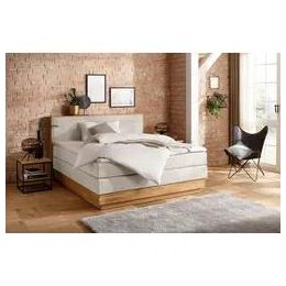 Boxspringbett Home Affaire "Cavan", beige, L:220cm, Microfaser (100% Polyester), Komplettbetten, Boxspringbett, Eiche, inkl. Bettkasten & Topper, verschiedene Härtegrade (auch H4)