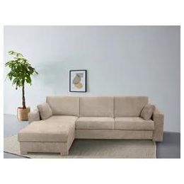 Ecksofa Home Affaire "Roma "L" Dauerschlaffunktion, mit Unterfederung" Sofas Gr. B/H/T: 300cm x 85cm x 173cm, Struktur fein, Recamiere links, Liegefläche: 163 x 198cm, braun (cappuccino) Matratzenhöhe 14cm,, Liegemaße ca 163x198 cm, L-Form