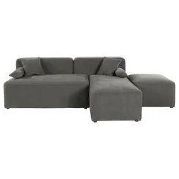 Ecksofa Andas "Sundstrup L-Form" Sofas Gr. B/H/T: 220cm x 76,5cm x 153cm, Samtoptik, Ottomane rechts, grau (anthrazit) Modulserie, individuelle Zusammenstellung