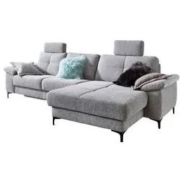 Candy Ecksofa 3C CARINA "Burnaby L-Form" Sofas Gr. B/H/T: 296cm x 87cm x 162cm, Struktur weich, Ottomane rechts, mit Bettfunktion-mit motorischer Relaxfunktion in der Ottomane, silberfarben (silber) 2 Kopfstützen, optional mit Schlaf- und motorischer Relaxfunktion