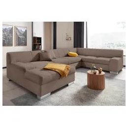 Wohnlandschaft DOMO collection "Bero U-Form" Sofas Gr. B/H/T: 328cm x 74cm x 212cm, Feinstruktur, Recamiere links, mit Bettfunktion, beige wahlweise mit Bettfunktion