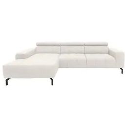 Ecksofa DOMO collection "Cunelli L-Form" Sofas Gr. B/H/T: 292cm x 79cm x 175cm, Echtleder, Longchair links, Mit Kopfteilverstellung, beige (elfenbein) wahlweise inklusive 6-fach verstellbarer Kopfteilverstellung