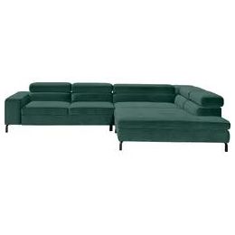 Ecksofa Gallery M BRANDED BY MUSTERRING "Felicia Due L-Form" Sofas Gr. B/H/T: 312 cm x 72 cm x 216 cm, Velours, mega-Recamiere rechts, mit Sitzvorzug motorisch, grün (smaragd) Wahlweise mit Sitzvorzug, inkl. Kopfteilverstellung, Sitzhöhe 43 cm