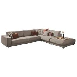 Ecksofa 3C Candy "Enisa II L-Form" Sofas Gr. B/H/T: 365cm x 86cm x 322cm, Struktur, langer Schenkel links, grau (taupe) incl. 3 Flatterkissen, wahlweise mit Flecken-Schutz-Bezug Easy care