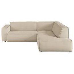 Ecksofa 3C Candy "Matteo L-Form" Sofas Gr. B/H/T: 254cm x 72cm x 224cm, Ottomane rechts, beige (nature) mit auffälliger Kedernaht, Cord-Bezug, Lounge-Charakter