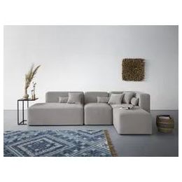 Ecksofa Andas "Sundstrup L-Form" Sofas Gr. B/H/T: 303 cm x 76,5 cm x 93 cm, Samtoptik, Recamiere links, grau (hellgrau) Modulserie, individuelle Zusammenstellung