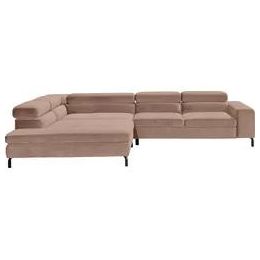 Ecksofa Gallery M BRANDED BY MUSTERRING "Felicia Due L-Form" Sofas Gr. B/H/T: 312 cm x 72 cm x 216 cm, Velours, mega-Recamiere links, mit Sitzvorzug motorisch, beige (sand) Wahlweise mit Sitzvorzug, inkl. Kopfteilverstellung, Sitzhöhe 43 cm