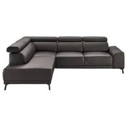 Ecksofa 3C Candy "Greve B/T/H: 249/209/79 cm L-Form" Sofas Gr. B/H/T: 249 cm x 79 cm x 209 cm, Leder, Ottomane links, mit Sitzvorzug motorisch im 2-Sitzer, braun wahlweise mit motorischem Sitzvorzug, manuelle Kopfteilverstellung