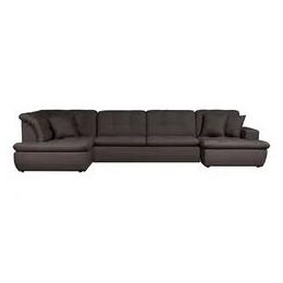 Wohnlandschaft Inosign "BRISBANE NEU U-Form" Sofas Gr. B/H/T: 380cm x 83cm x 202cm, Struktur weich, Recamiere rechts, schwarz mit feiner Steppung, Matten-Optik, incl. Zierkissen