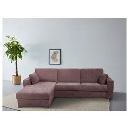 Ecksofa Home Affaire "Roma "M" Matratzenhöhe 14 cm, Dauerschlaffunktion, mit Unterfederung" Sofas Gr. B/H/T: 280cm x 85cm x 173cm, Stucktur weich, Recamiere links, Liegefläche: 143 x 198cm, braun Liegemaße ca 143x198 cm, L-Form