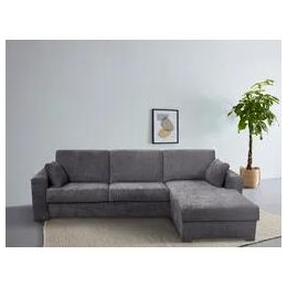 Ecksofa Home Affaire "Roma "L" Dauerschlaffunktion, mit Unterfederung" Sofas Gr. B/H/T: 300cm x 85cm x 173cm, Stucktur weich, Recamiere rechts, Liegefläche: 163 x 198cm, grau (anthrazit) Matratzenhöhe 14cm,, Liegemaße ca 163x198 cm, L-Form