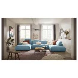 Wohnlandschaft Gallery M BRANDED BY MUSTERRING "Lucia U-Form" Sofas Gr. B/H/T: 434cm x 81cm x 204cm, Cord, Ottomane rechts, blau (hellblau) Verschiedene Farben, Cord-Bezug, Gesamtbreite 434 cm