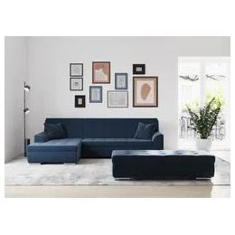 Ecksofa DOMO collection "Treviso viele Bezüge, auch in Cord, L-Form, B/T/H: 267/80/83 cm" Sofas Gr. B/H/T: 267cm x 83cm x 178cm, Struktur fein, Recamiere links, ohne Bettfunktion, blau (dunkelblau) wahlweise mit Bettfunktion, incl. Zierkissen, hochwertige Steppung