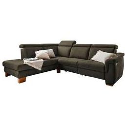 Ecksofa Home Affaire "Konstanz L-Form" Sofas Gr. B/H/T: 280cm x 92cm x 232cm, Luxus-Microfaser Lederoptik, Recamiere links, mit motorischer Relaxfunktion, grün (oliv) mit vollmotorischer Relaxfunktion; incl. Kopfteilverstellung