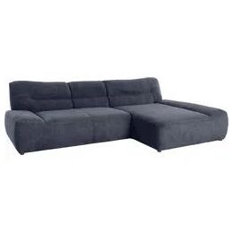 Ecksofa DOMO collection "Cesena L-Form" Sofas Gr. B/H/T: 288cm x 81cm x 175cm, Chenille-Optik, Recamiere rechts, mit Wellenunterfederung, blau (dunkelblau)