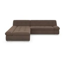 Ecksofa DOMO collection "Mona L-Form" Sofas Gr. B/H/T: 297cm x 80cm x 173cm, Samtoptik, Recamiere links, mit Armlehnfunktion, braun (schlamm) wahlweise mit Bettfunktion