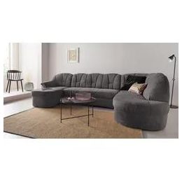 Wohnlandschaft DOMO collection "Papenburg U-Form" Sofas Gr. B/H/T: 297 cm x 84 cm x 180 cm, Chenilleoptik, Recamiere links, mit Bettfunktion, grau in großer Farbvielfalt, wahlweise Bettfunktion, frei im Raum stellbar