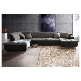 Wohnlandschaft Inosign "U-Form" Sofas Gr. B/H/T: 380cm x 85cm x 202cm, Microfaser PRIMABELLE-Struktur, Recamiere rechts, braun (braun/braun) im modernen Materialmix