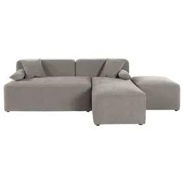 Ecksofa Andas "Sundstrup L-Form" Sofas Gr. B/H/T: 220cm x 76,5cm x 153cm, Samtoptik, Ottomane rechts, grau (taupe) Modulserie, individuelle Zusammenstellung