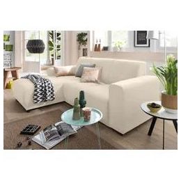 Ecksofa Home Affaire "Langeland L-Form" Sofas Gr. B/H/T: 234cm x 85cm x 163cm, Webstoff, Recamiere links, beige incl. 2 Zierkissen, Recamiere wahlweise links oder rechts