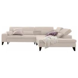 Ecksofa Gallery M BRANDED BY MUSTERRING "Felicia L-Form" Sofas Gr. B/H/T: 309cm x 69cm x 215cm, Leder BAX, Ottomane rechts, ohne Sitzvorzug, beige (beige bax) mit Holzfuß, wahlweise manuellem oder motorischem Sitzvorzug