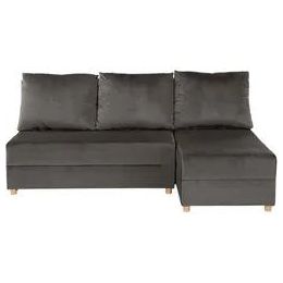 Ecksofa Inosign "Mick L-Form" Sofas Gr. B/H/T: 197cm x 90cm x 145cm, Samtoptik, Ohne Bettfunktion-ohne Bettkasten, grau (mittelgrau) Longchair linksrechts montierbar, wahlweise mit Bettfunktion