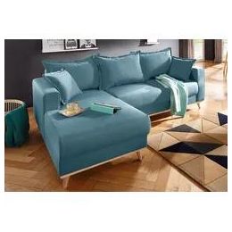 Ecksofa Home Affaire "Edina L-Form" Sofas Gr. B/H/T: 228cm x 83cm x 151cm, Baumwollmix, Ottomane links, blau (petrol) auch in Baumwollmix-Bezug, im skandinavischem Stol