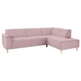 Ecksofa Andas "Janek L-Form" Sofas Gr. B/H/T: 263cm x 81cm x 191cm, Struktur weich, Ottomane rechts, ohne Funktion, rosa (flamingo) mit Federkern und Keder in scandinavischem Design