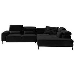 Ecksofa Gallery M BRANDED BY MUSTERRING "Felicia Due L-Form" Sofas Gr. B/H/T: 312 cm x 72 cm x 216 cm, Velours, mega-Recamiere rechts, mit Sitzvorzug manuell, schwarz (black) Wahlweise mit Sitzvorzug, inkl. Kopfteilverstellung, Sitzhöhe 43 cm