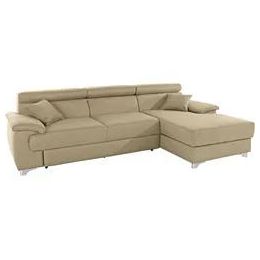 Ecksofa DOMO collection "Mira L-Form" Sofas Gr. B/H/T: 271cm x 78cm x 167cm, Struktur, Recamiere rechts, mit Kopfteilverstellung-mit Bettfunktion, beige wahlweise mit Bettfunktion und Bettkasten