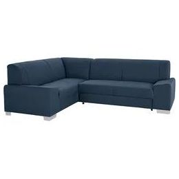 Ecksofa DOMO collection "Anzio L-Form" Sofas Gr. B/H/T: 259cm x 85cm x 191cm, Struktur fein, langer Schenkel rechts, Ohne Funktion-Mit Federkern, blau (dunkelblau) Wahlweise mit Bettfunktion und Federkern