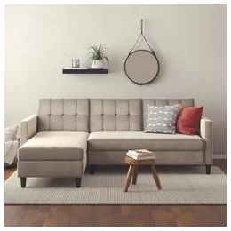 Ecksofa DOREL HOME "Hartford II" Sofas Gr. B/H/T: 213cm x 83cm x 154cm, Samtvelours, Recamiere beidseitig montierbar, grau (taupe) mit Bettfunktion und Stauraum, Recamiere beidseitig montierbar