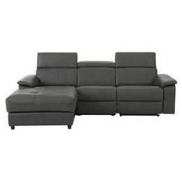 Ecksofa Home Affaire "Binado, L-Form" Sofas Gr. B/T: 252cm x 164cm, Echtleder-Kunstleder, Recamiere links, mit motorischer Relaxfunktion-mit USB-Anschluss, grau mit manueller oder elektrischer Relaxfunktion USB-Anschluss